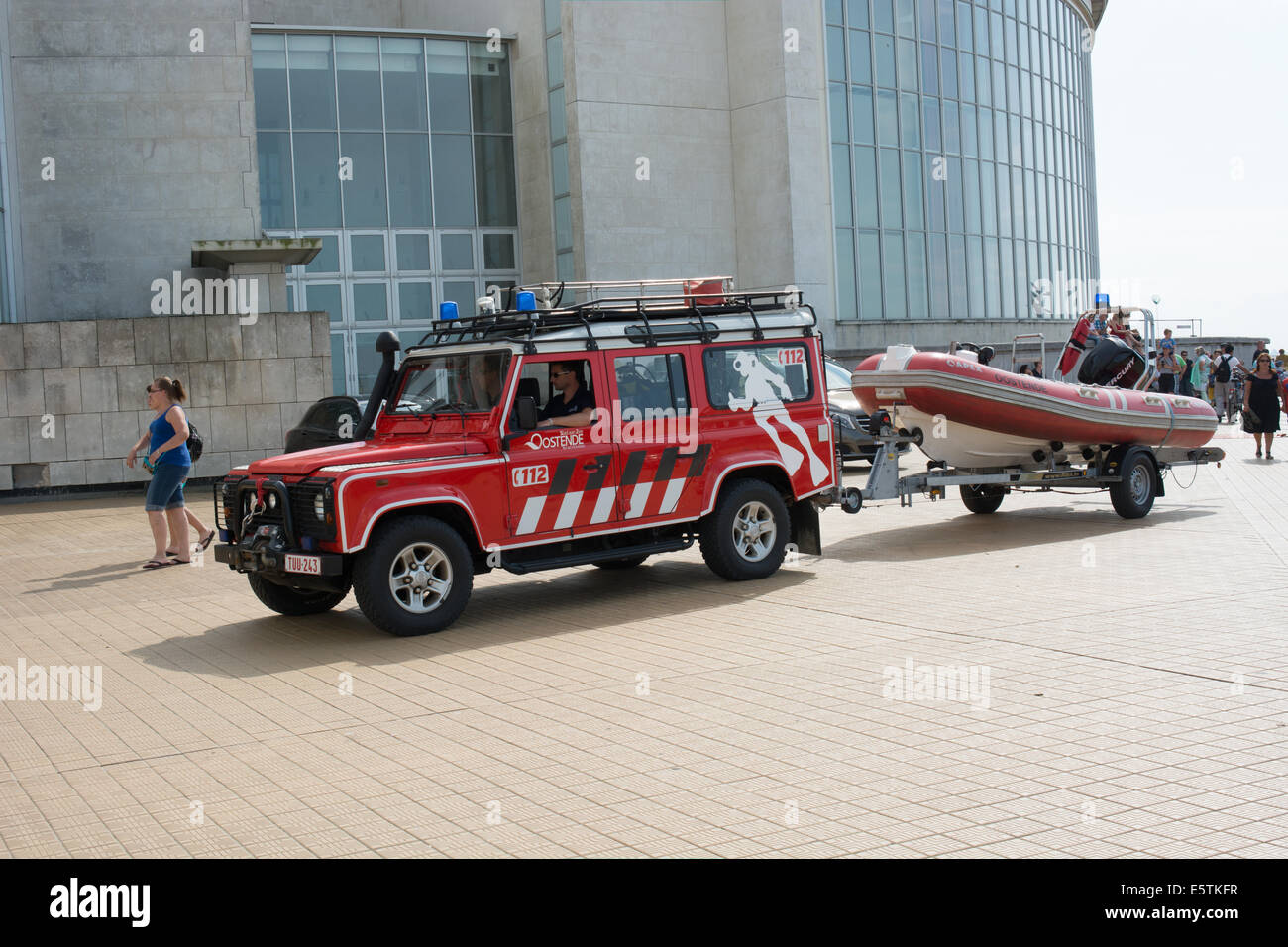 A Land Rover Defender of the Ostend fire department drives along the ...