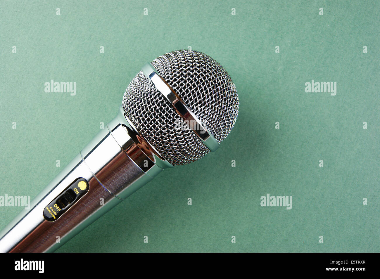 Classic dynamic microphone on a green background Stock Photo - Alamy