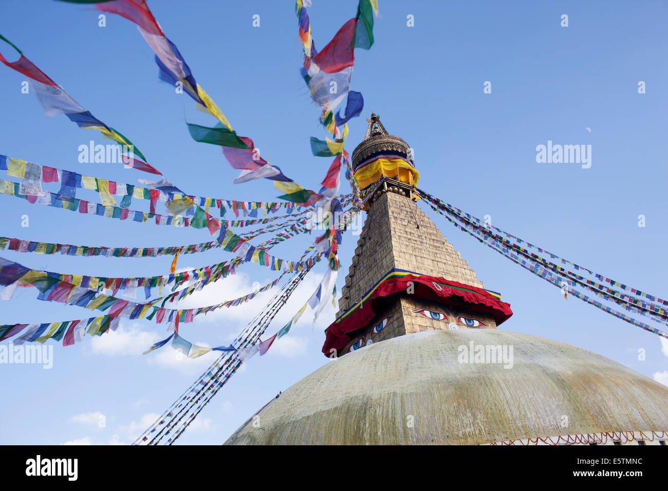 The Buddhist stupa of Boudhanath dominates the skyline. The ancient ...
