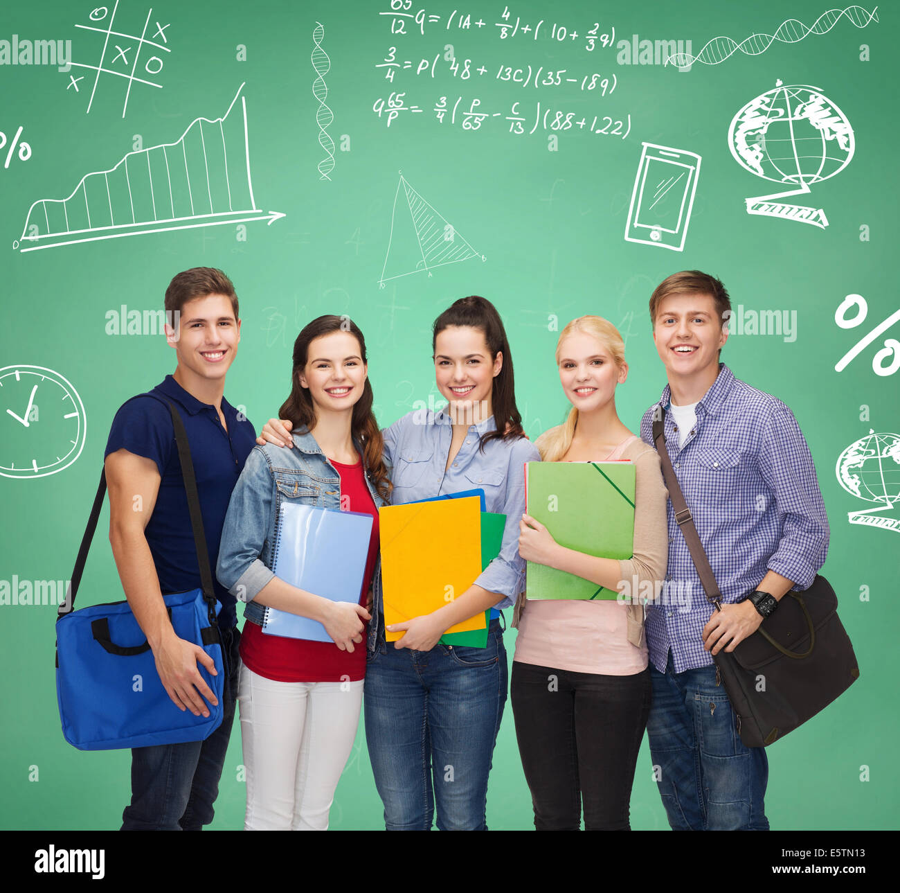 group of smiling students with folders and bags Stock Photo - Alamy