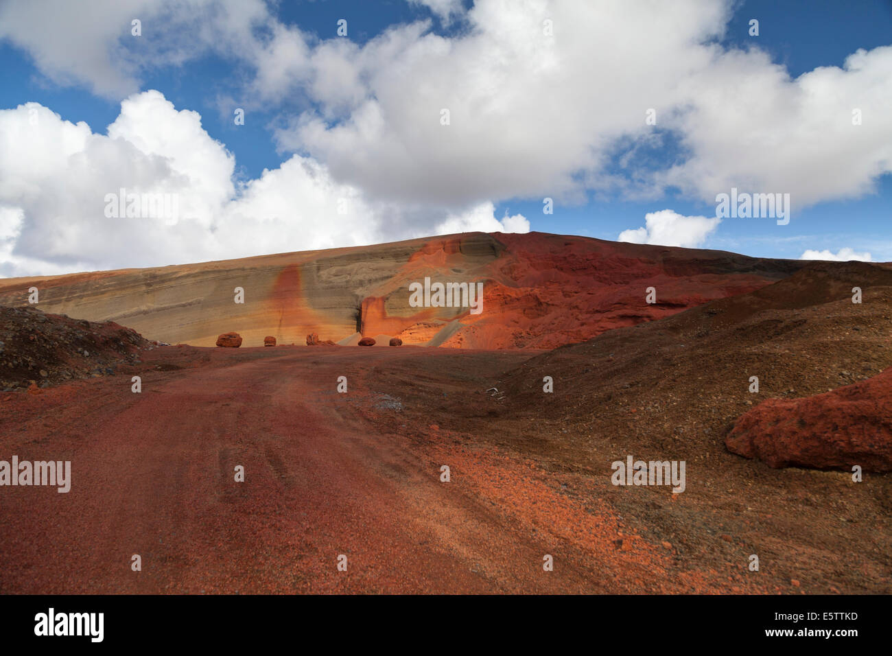 Scoria volcanic red rock quarry and excavation site at Seydisholar cone ...