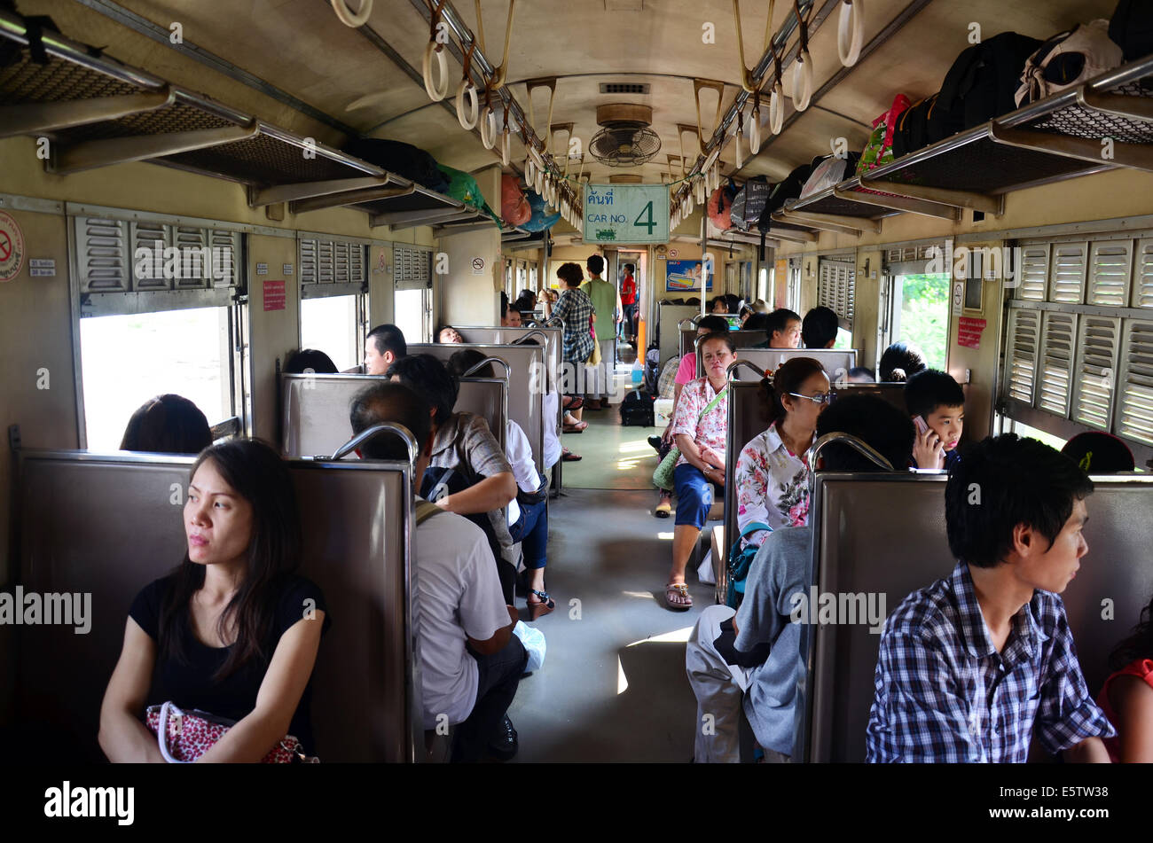 Interior of Thailand Train Class 3 People travel from bangkok to ...