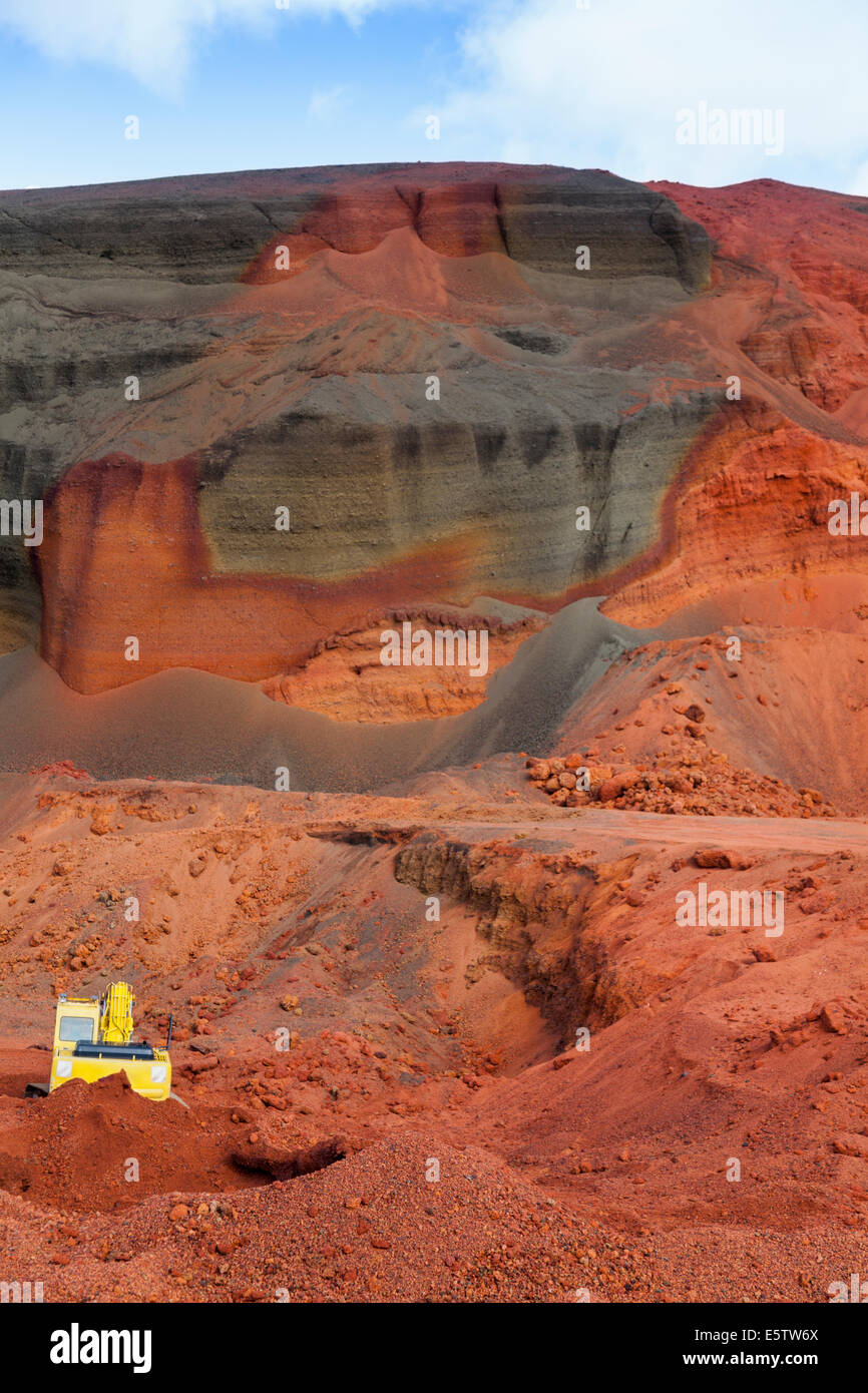 Scoria volcanic red rock quarry and excavation site at Seydisholar cone ...