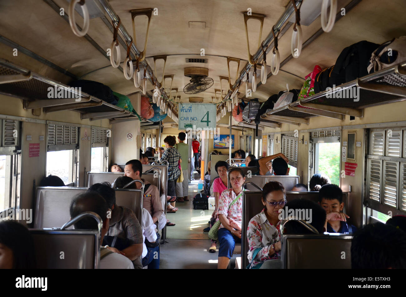 Interior of Thailand Train Class 3 People travel from bangkok to ...