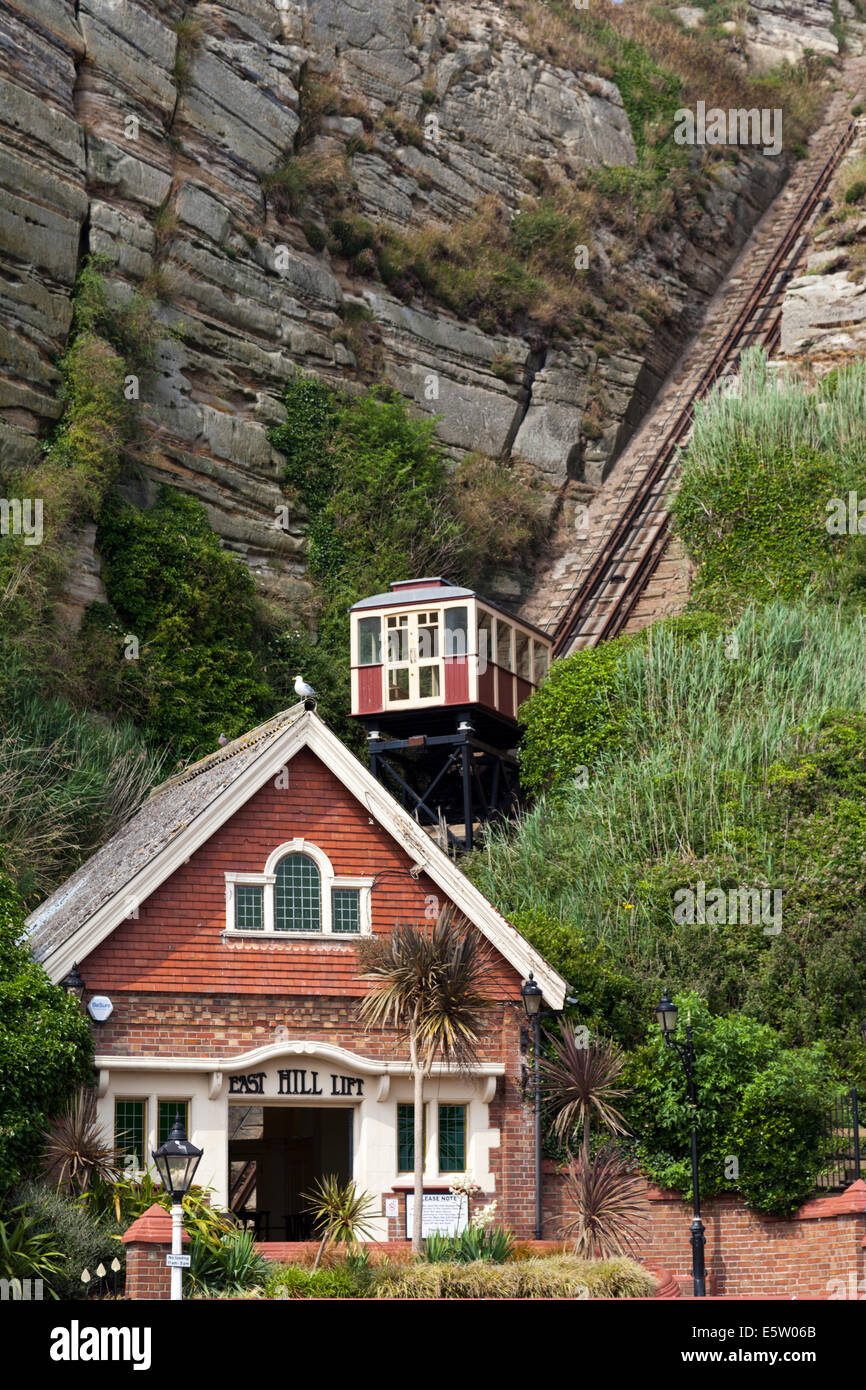 The East Hill funicular railway (cable car) and terminal station in ...