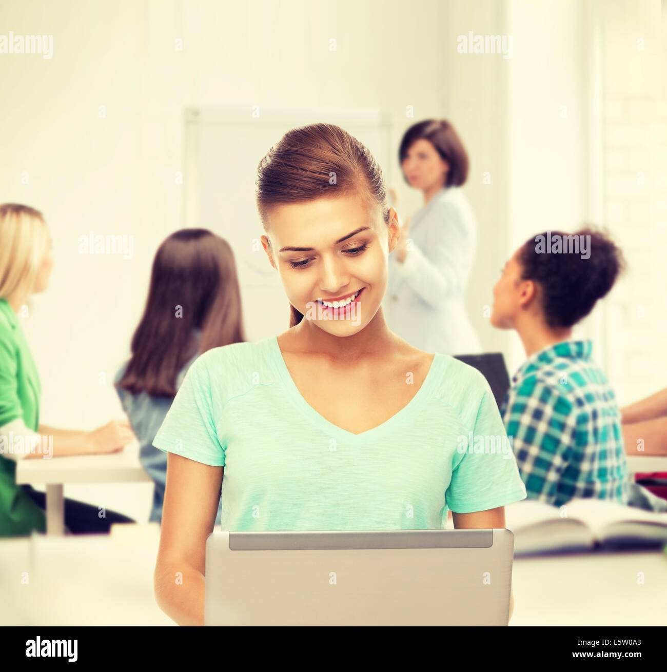 student with laptop at school Stock Photo - Alamy
