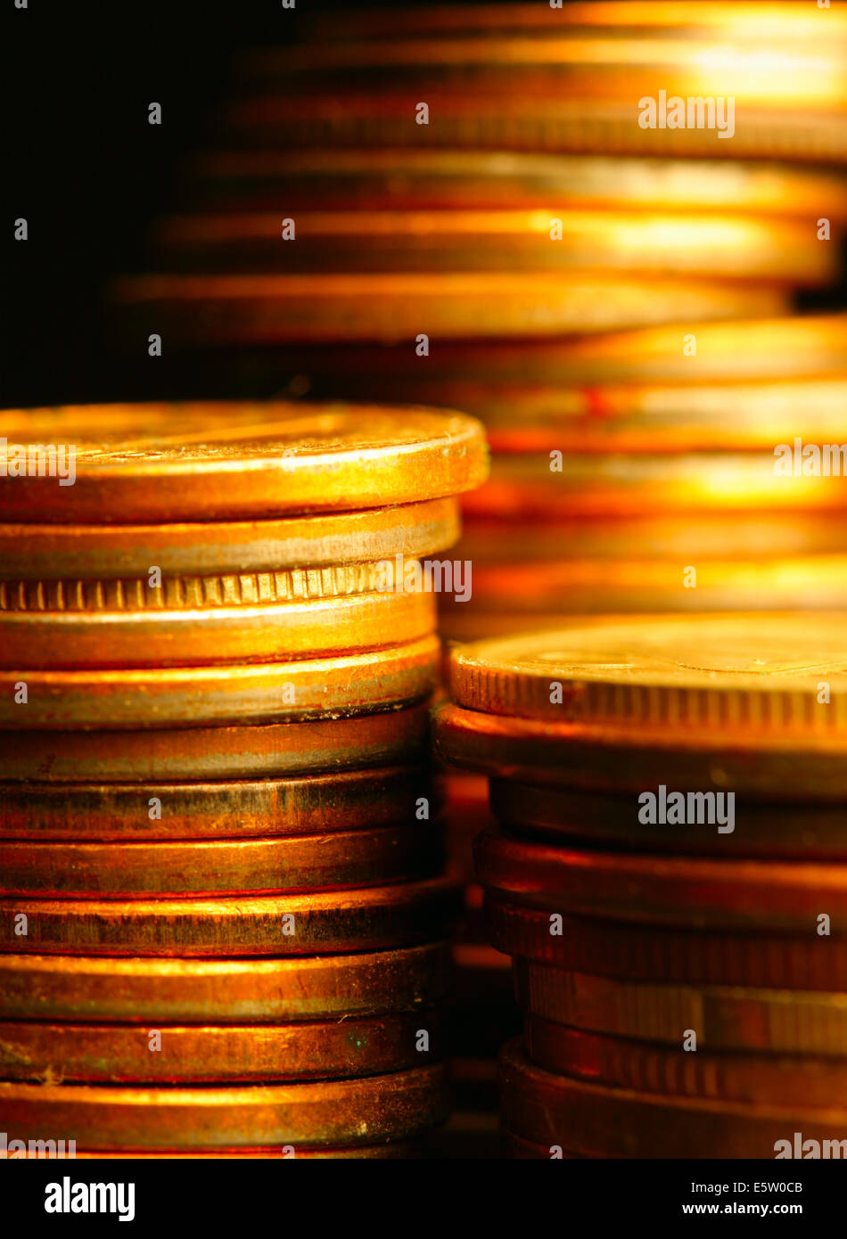 Stacks of coins close-up Stock Photo - Alamy
