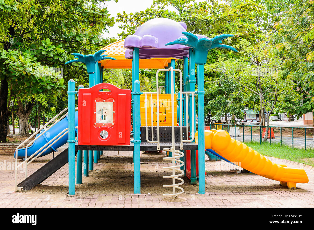 Colorful playground equipment on the playground Stock Photo - Alamy