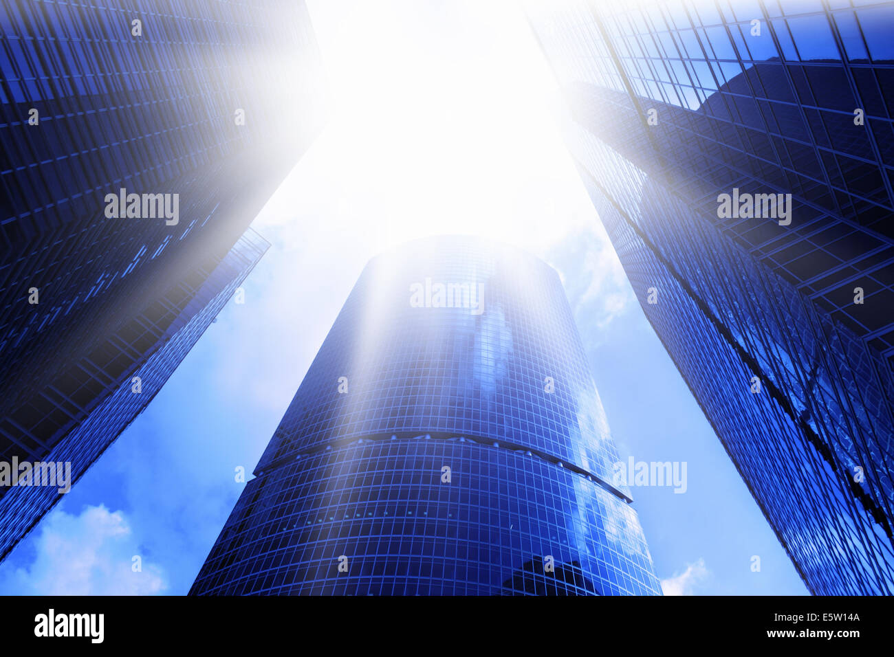 Modern skyscrapers close-up and sun glare Stock Photo - Alamy