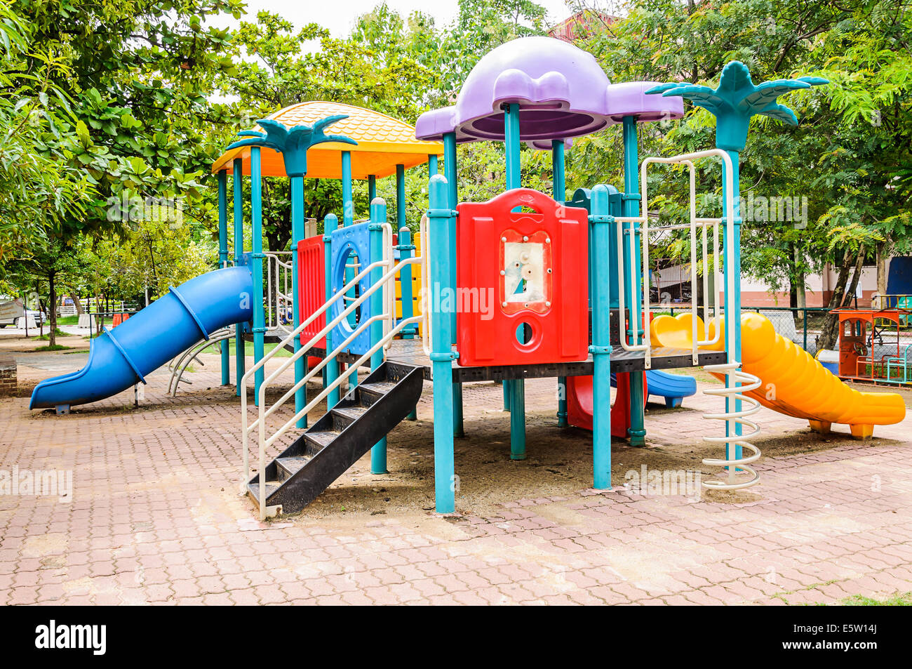 Colorful playground equipment on the playground Stock Photo - Alamy