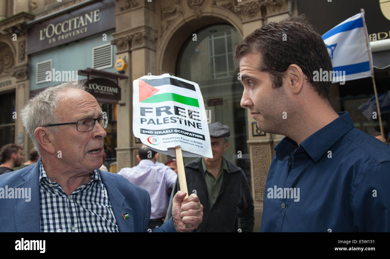 Pro-Palestine forum posters PFB and Pro-Israeli protesters banners ...