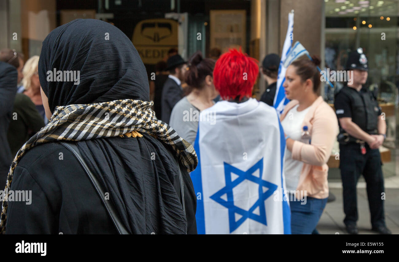 Pro-Palestine forum posters PFB and Pro-Israeli protesters banners ...