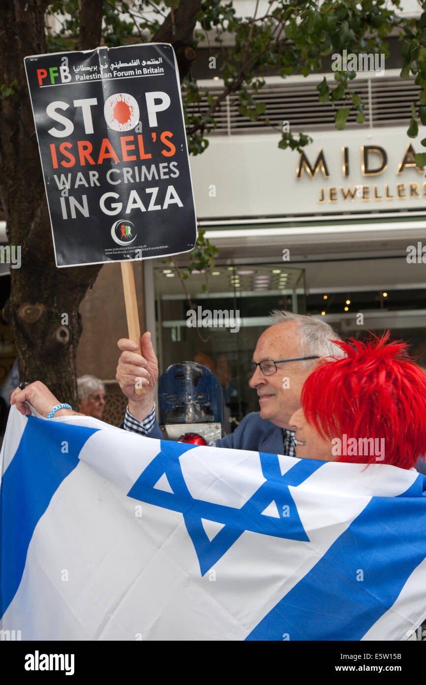 Pro-Palestine forum posters PFB and Pro-Israeli protesters banners ...