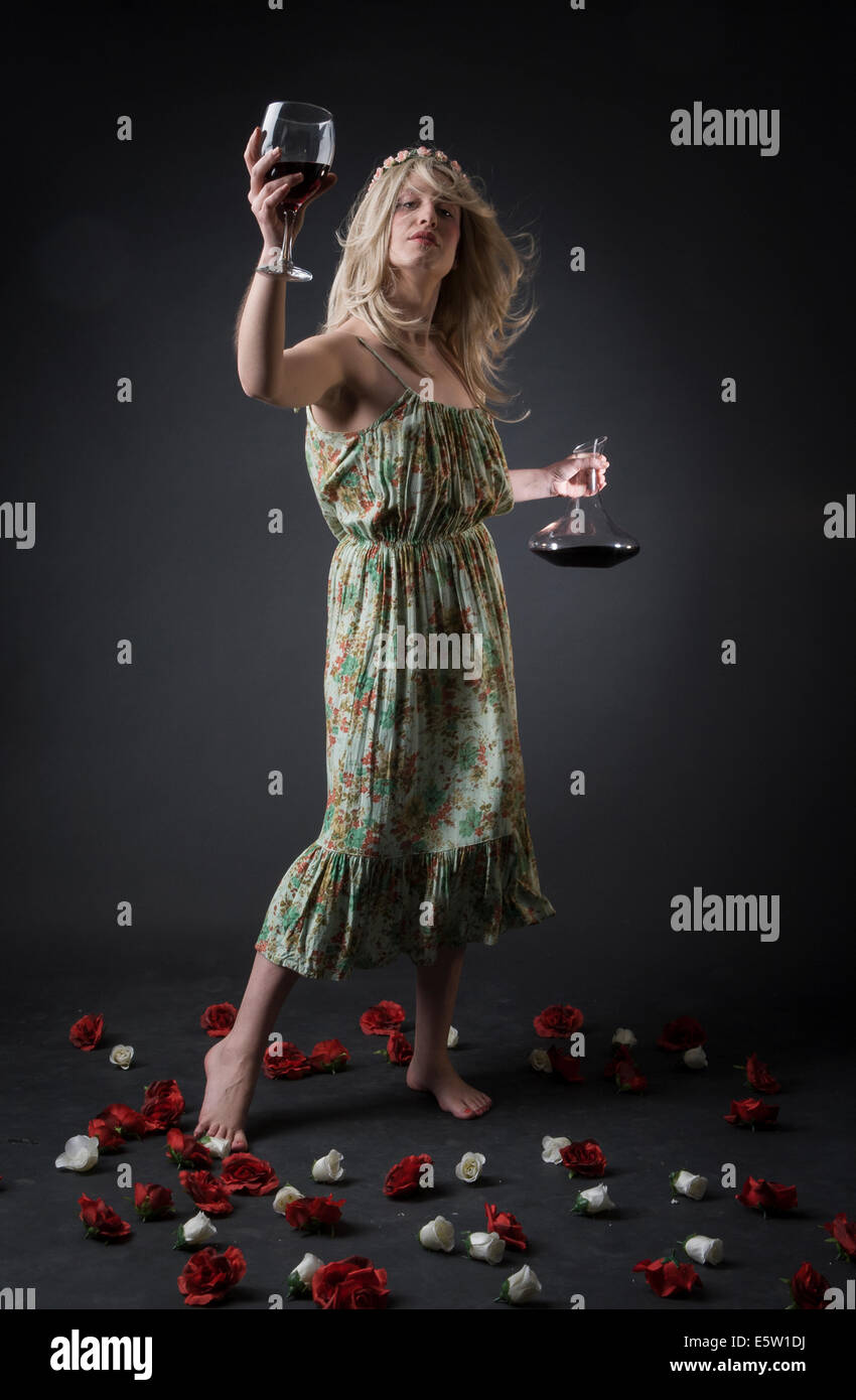 Girl with a cup and bottle of wine. Emblem of Mirth, Iconology of ...