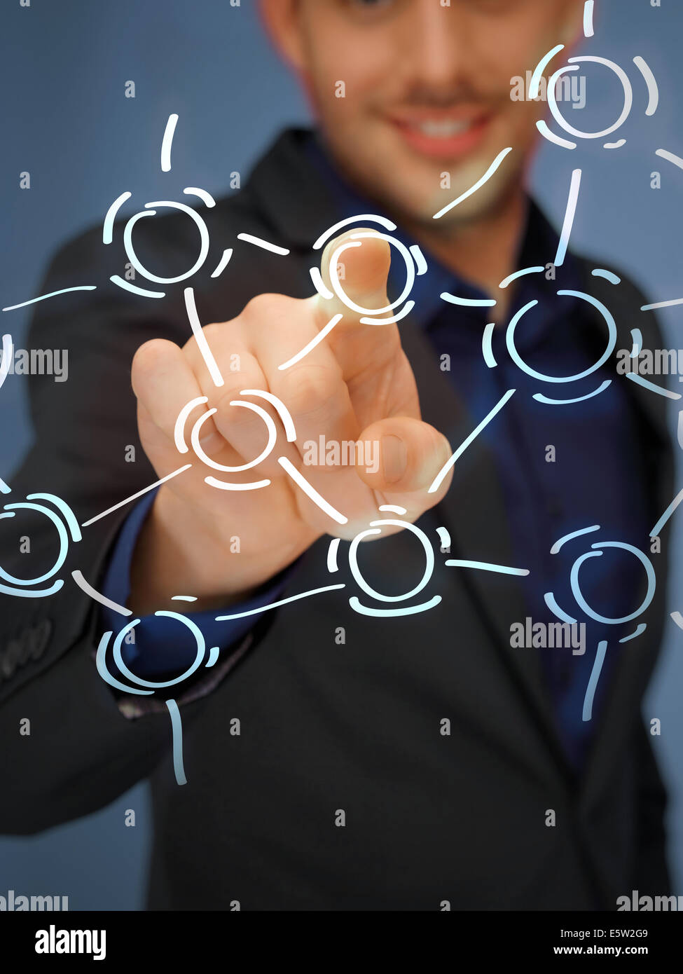 businessman pressing button with contact Stock Photo - Alamy