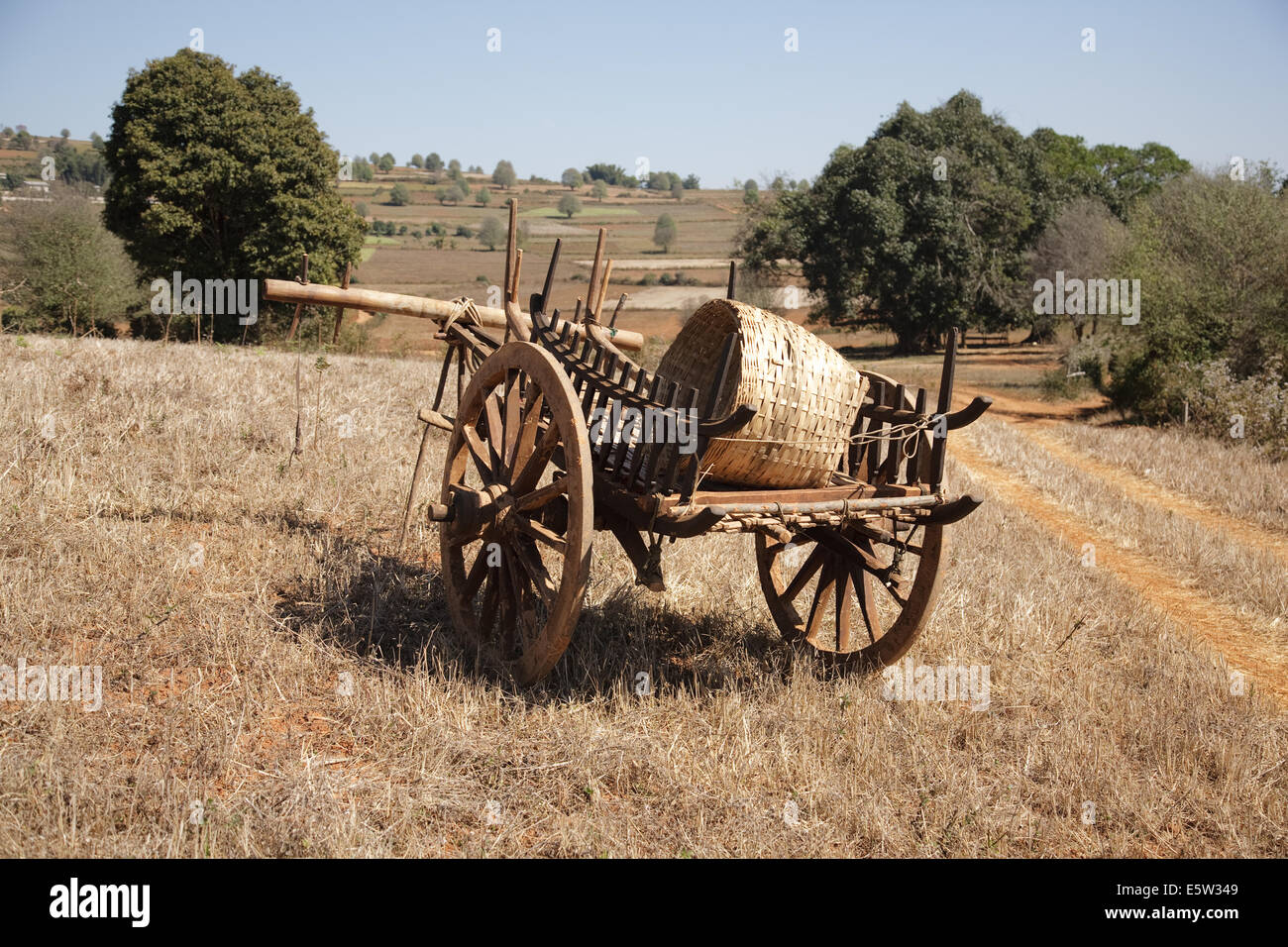Wooden farming cart in the Than Taung hills, Myanmar (Burma Stock Photo ...