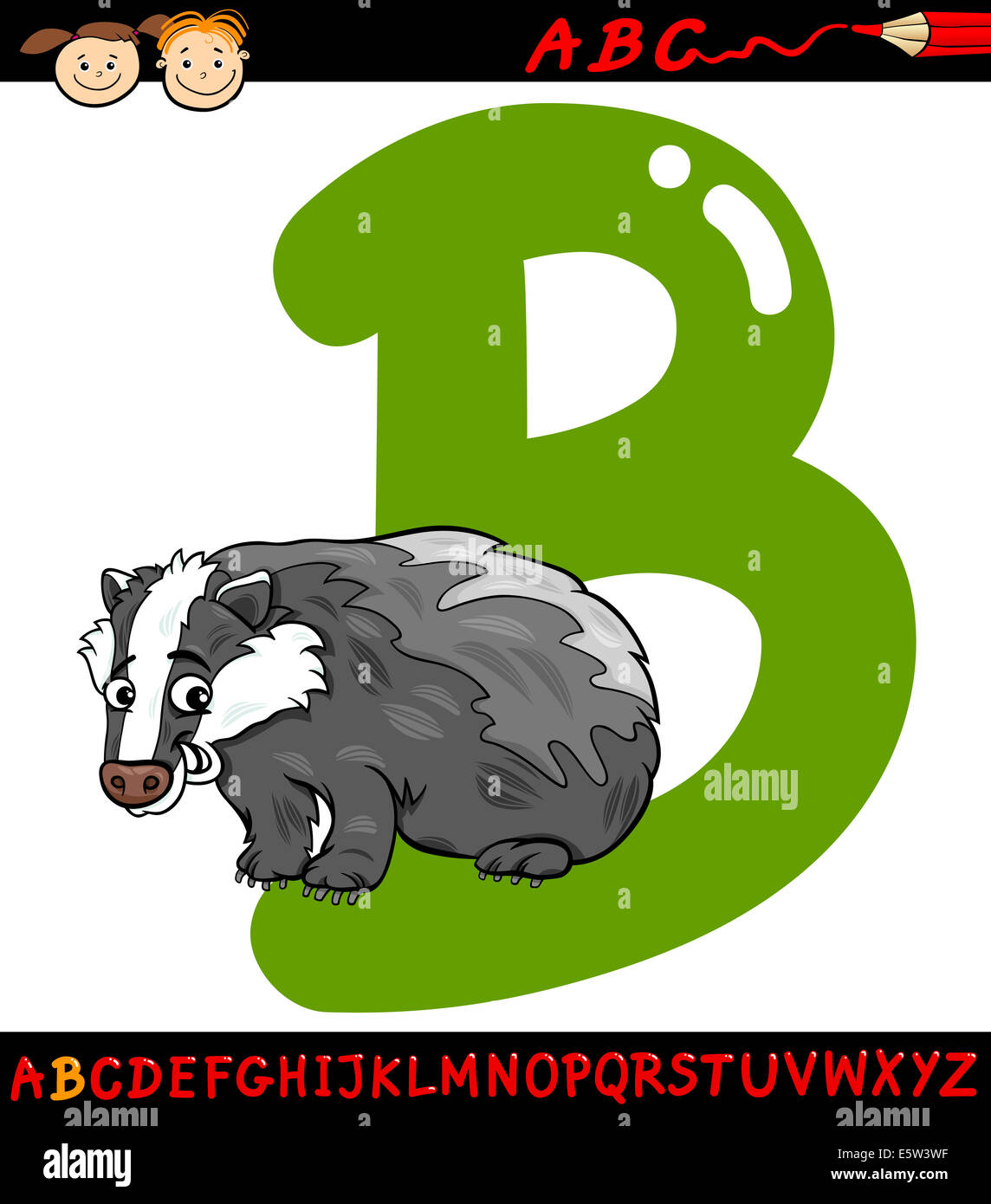 Cartoon Illustration of Capital Letter B from Alphabet with Badger ...