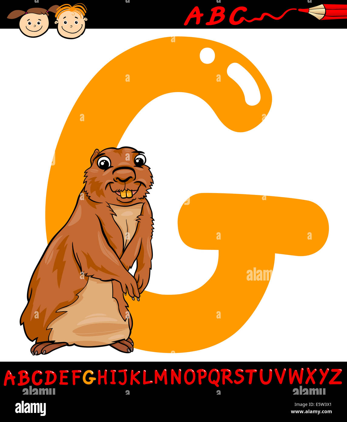 Cartoon Illustration of Capital Letter G from Alphabet with Gopher ...