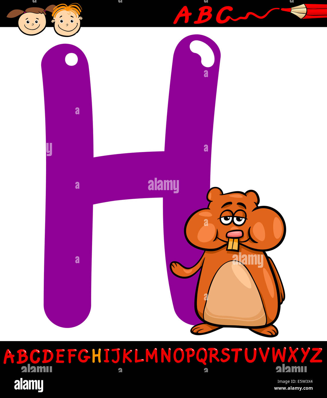 Cartoon Illustration of Capital Letter H from Alphabet with Hamster ...
