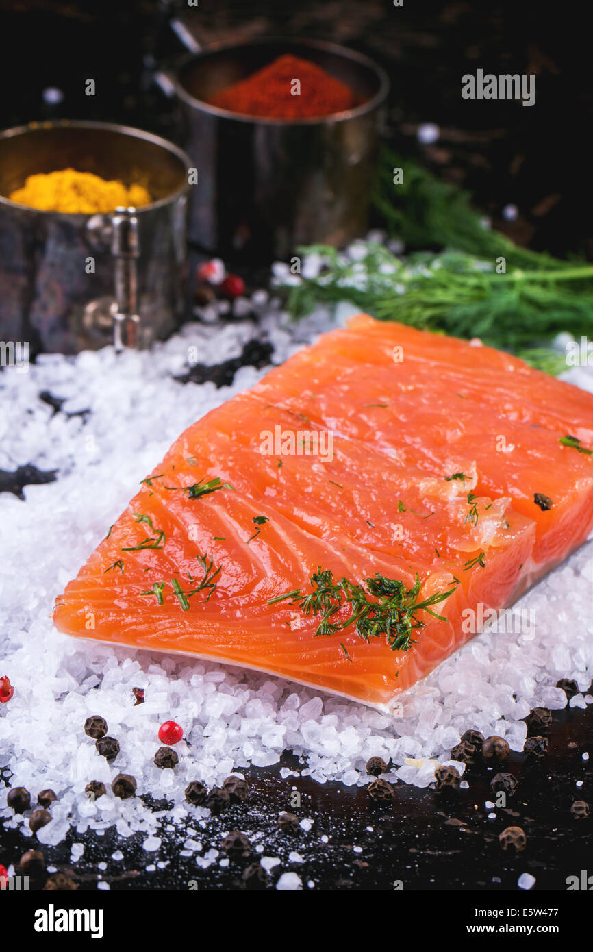 Salted salmon with spices Stock Photo - Alamy