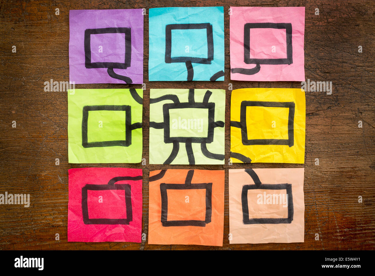 networking concept - a rough network diagram with sticky notes against ...