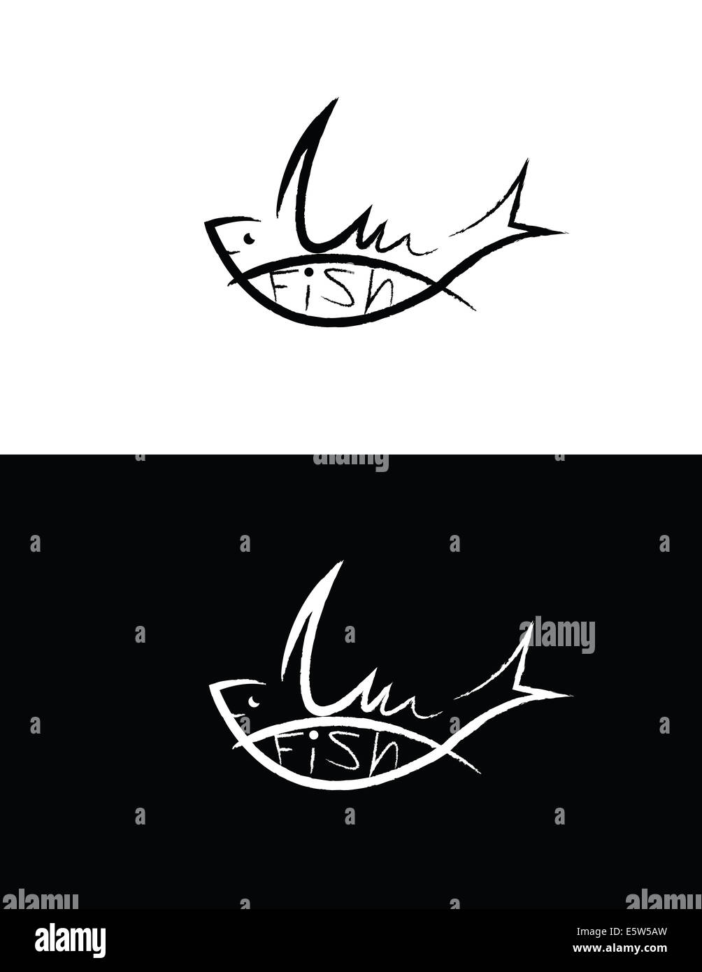 set of fish sign white and black Stock Photo - Alamy