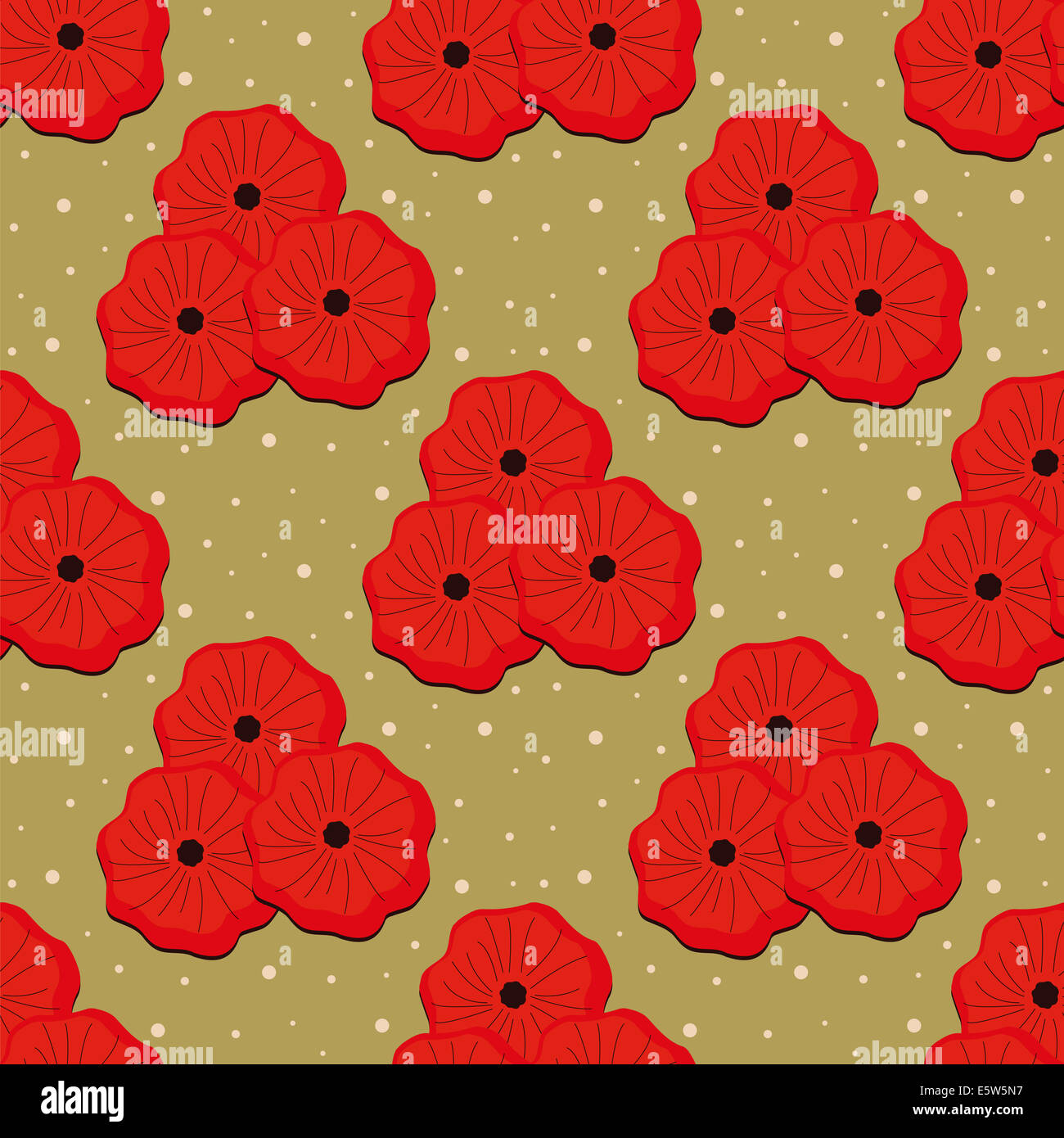 seamless pattern with red poppy on green Stock Photo - Alamy