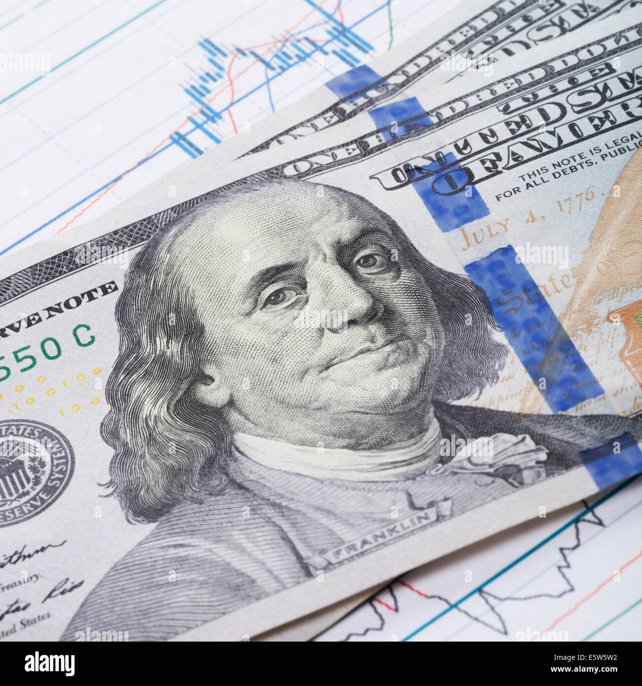 100 dollars banknote over stock market chart - studio shoot - 1 to 1 ...