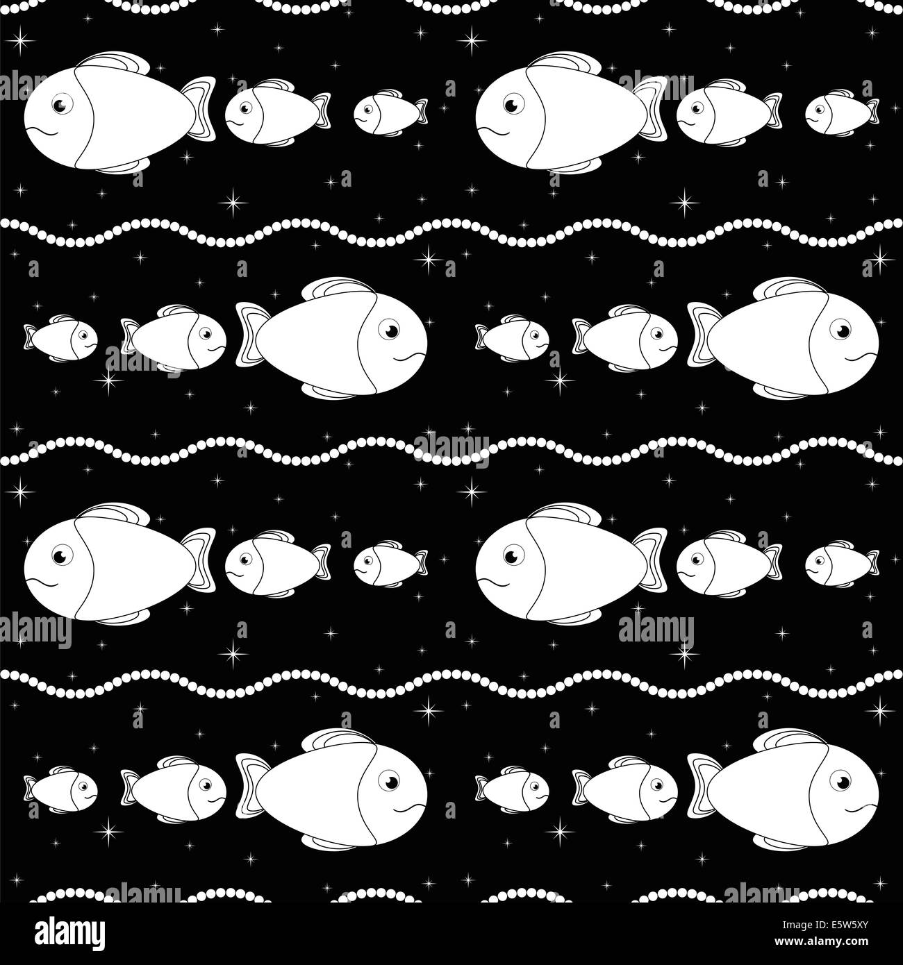 black seamless pattern with white fish Stock Photo - Alamy