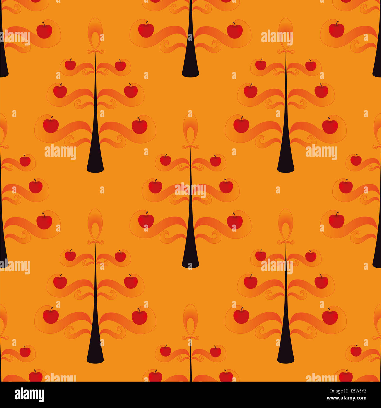 seamless pattern with abstract tree with apple Stock Photo - Alamy