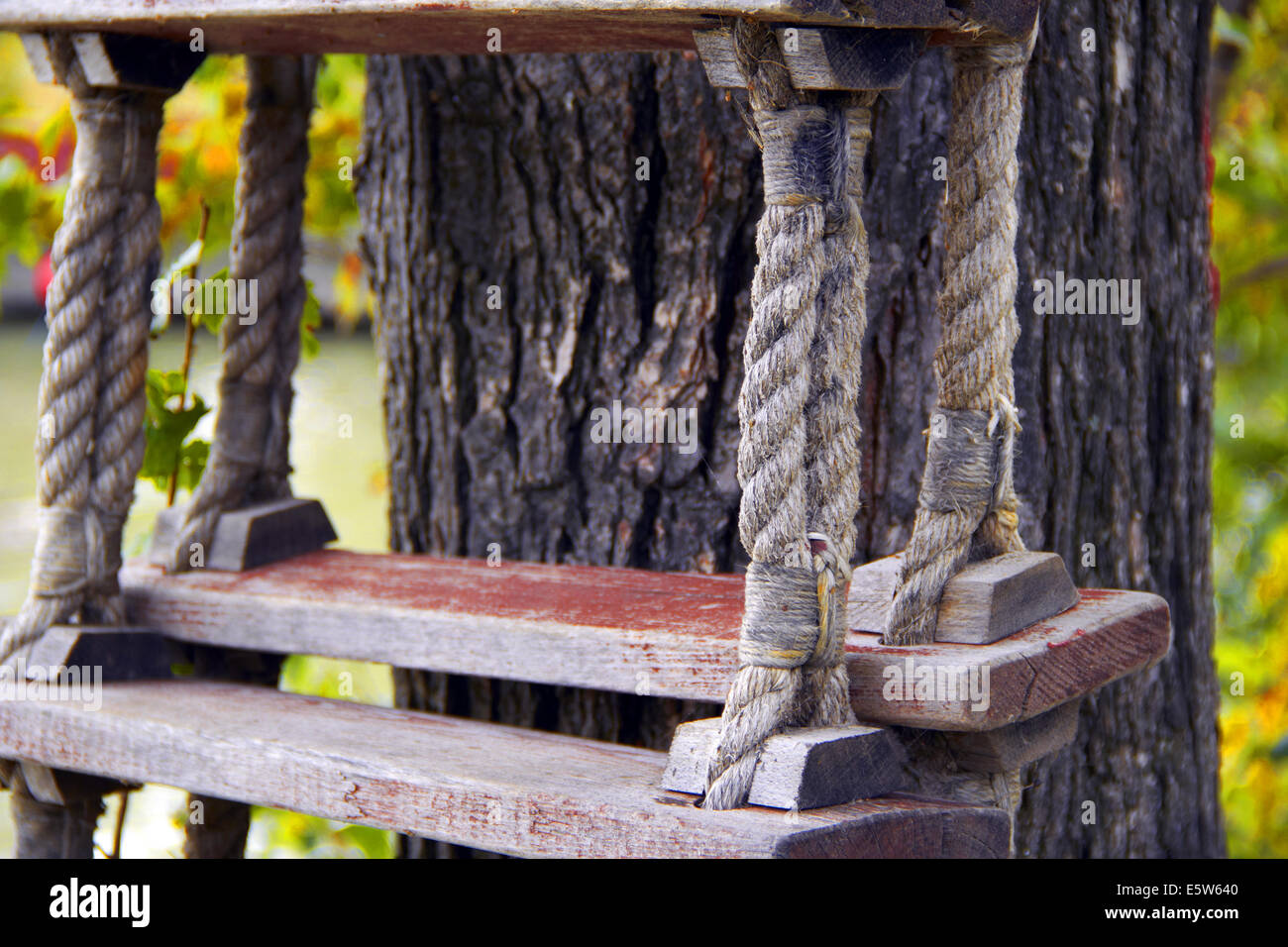 bark wood with rope-ladder as natural background Stock Photo - Alamy