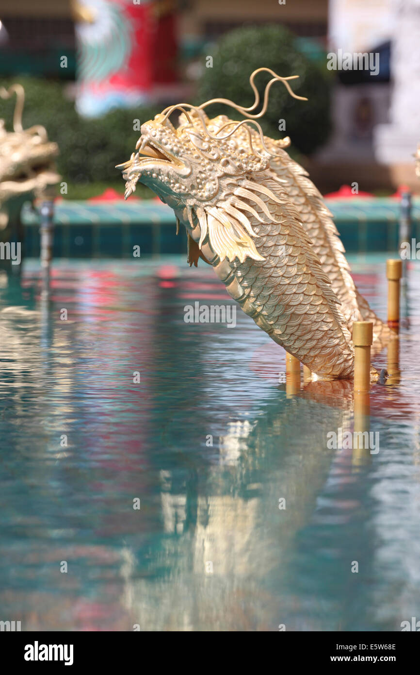 Gold fish statue of architecture in a Chinese temple,Thailand Stock ...