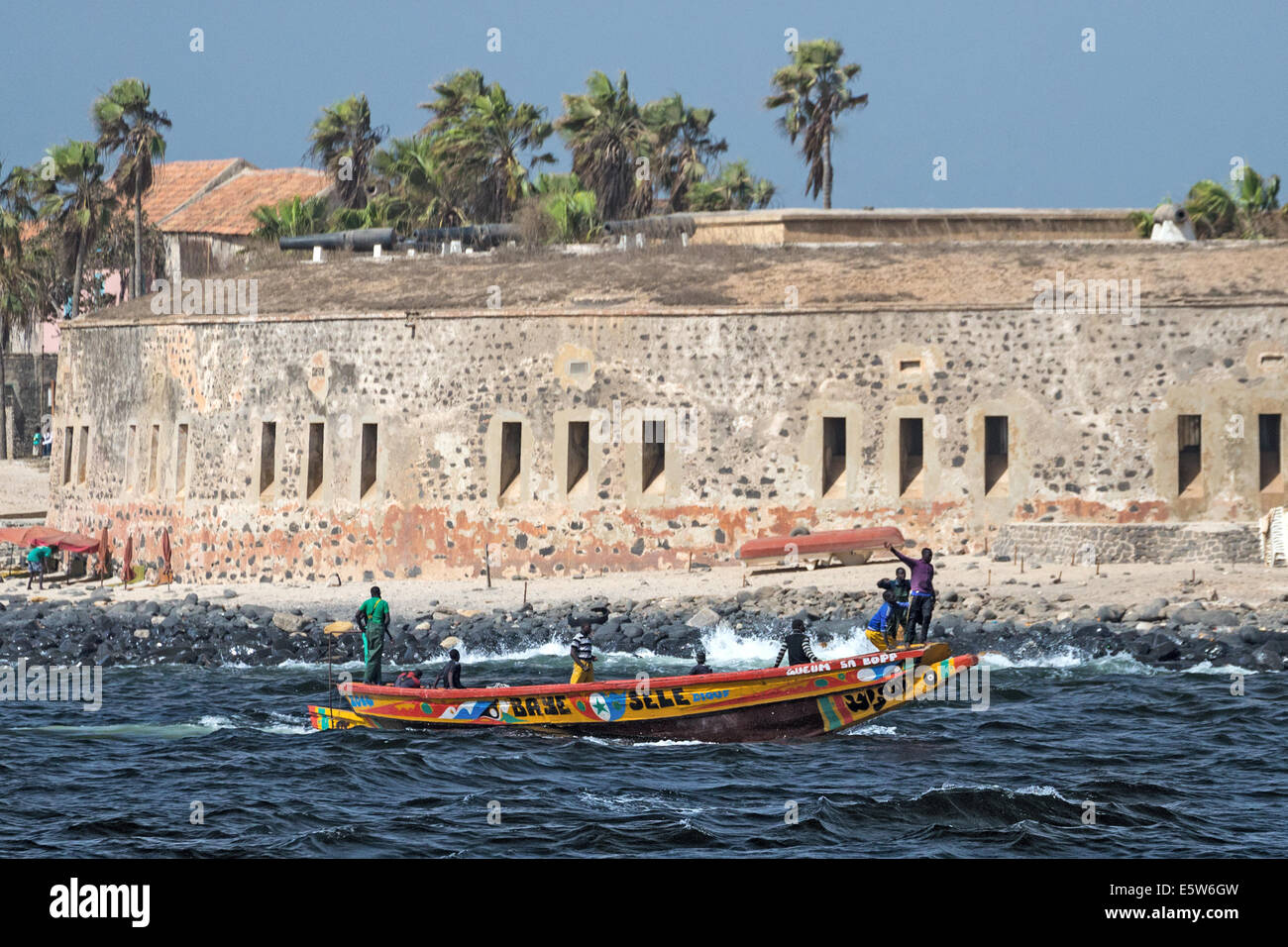 Goree Island UNESCO site fishing boat & fortress off Dakar Senegal ...