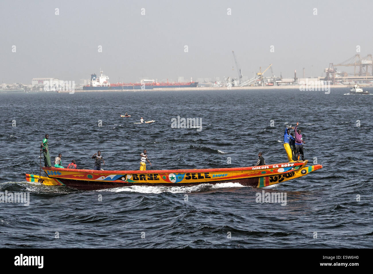 Goree Island, UNESCO site, fishingboat & Dakar harbour, off Dakar ...