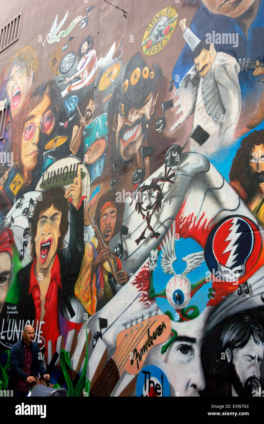 Mural in Basel, depicting famous rockstars Stock Photo - Alamy