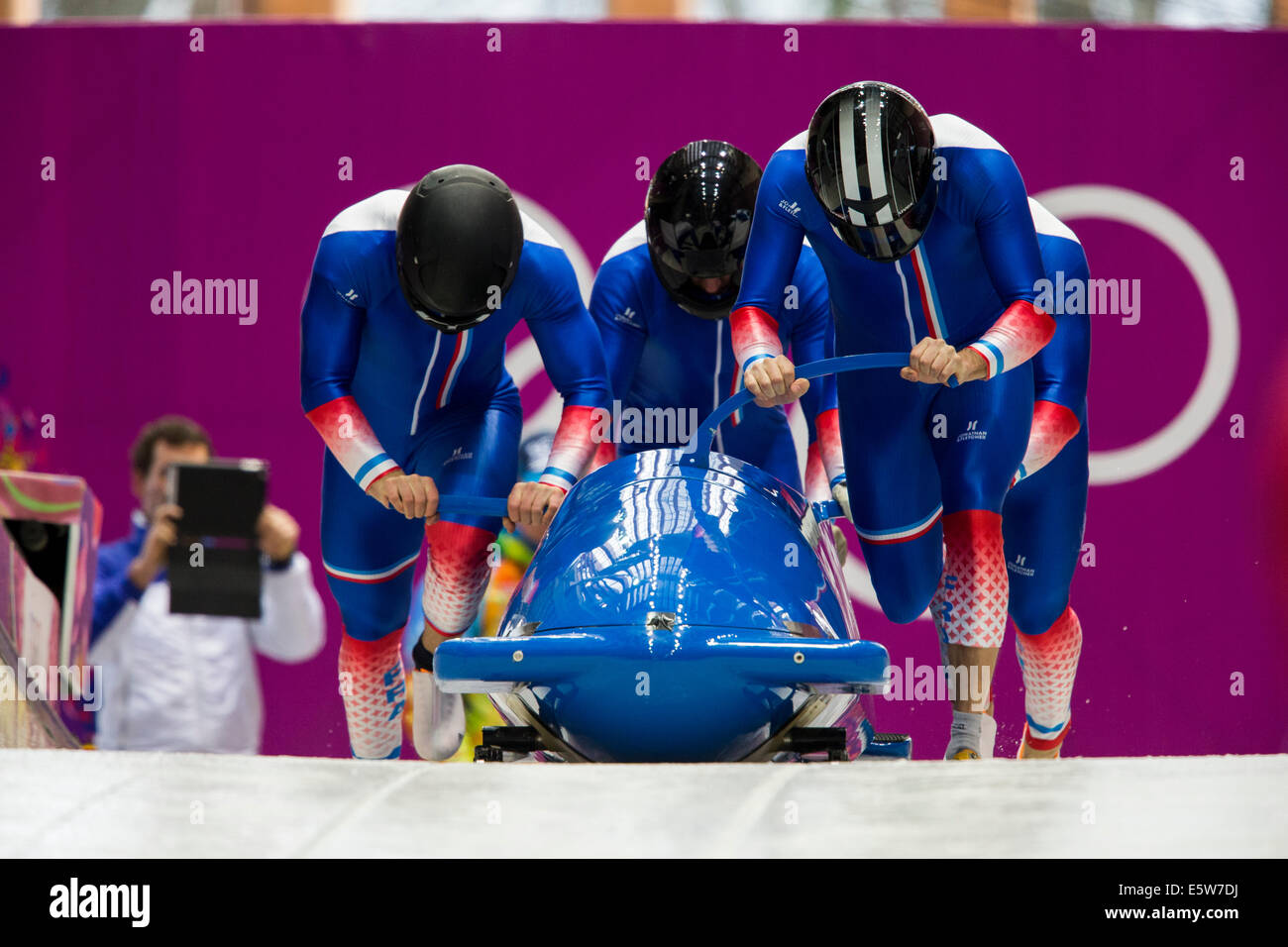 4 man bobsled training at the Olympic Winter Games, Sochi 2014 Stock ...