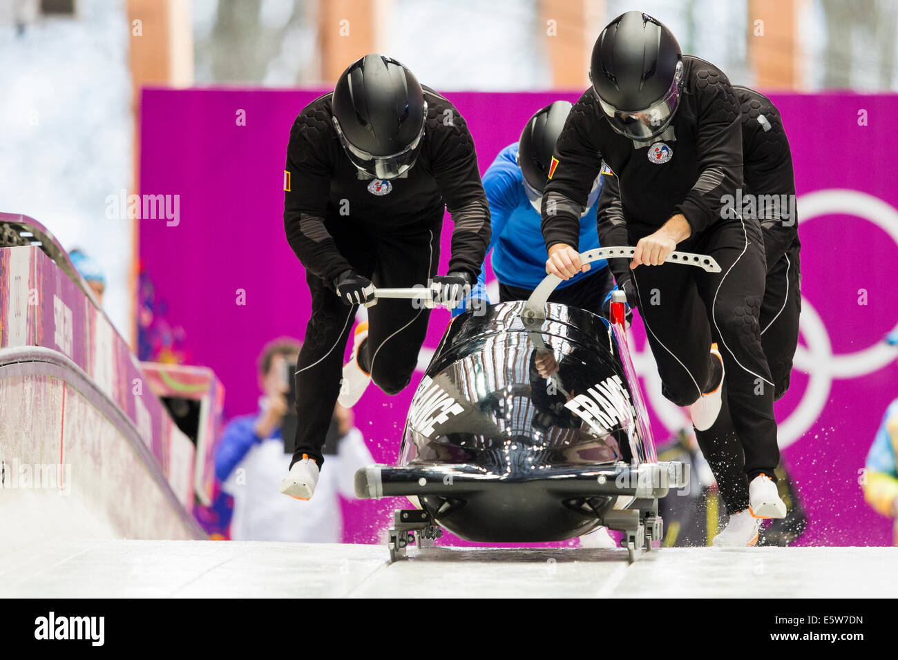 4 man bobsled training at the Olympic Winter Games, Sochi 2014 Stock ...