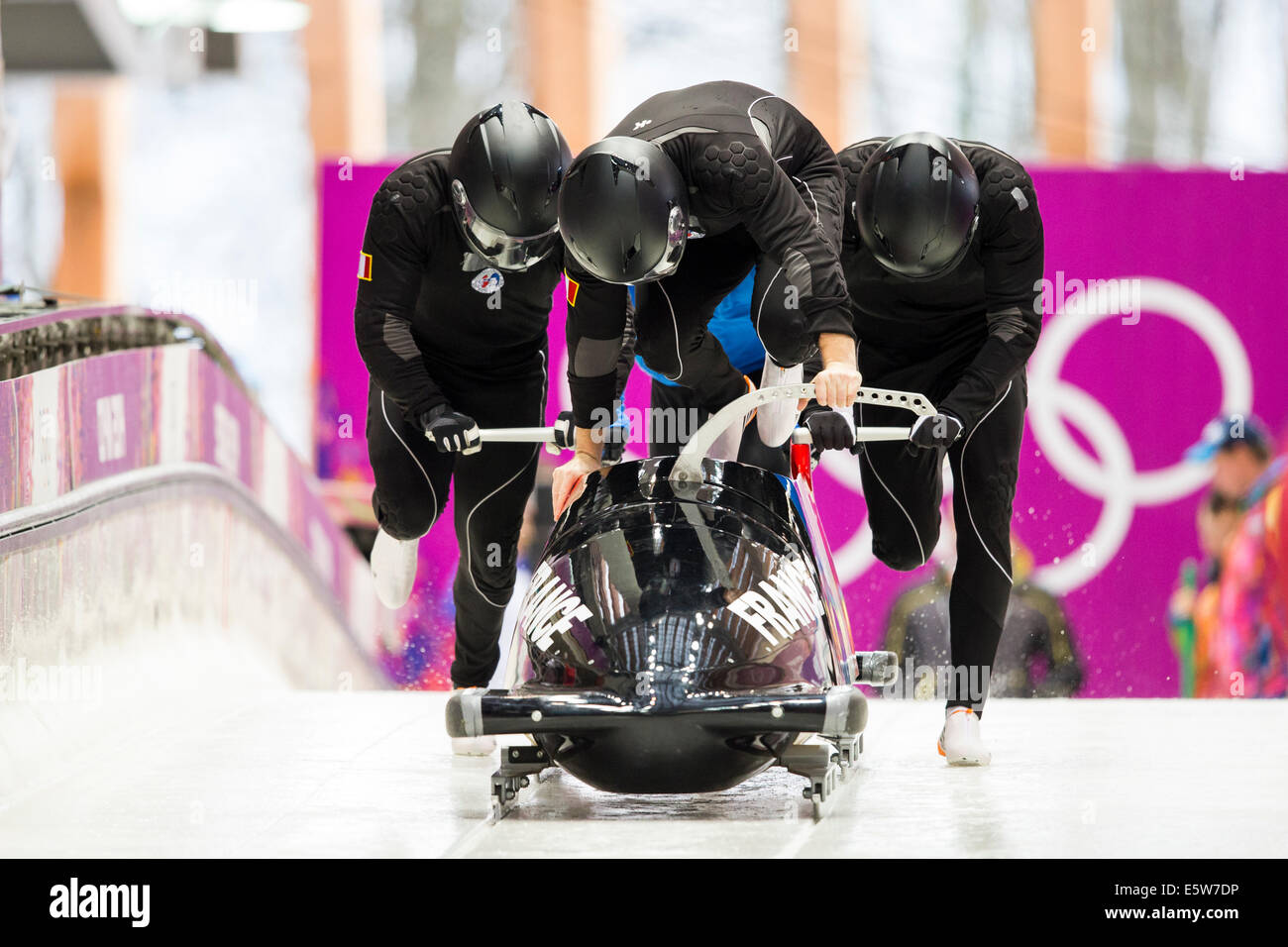 4 man bobsled training at the Olympic Winter Games, Sochi 2014 Stock ...