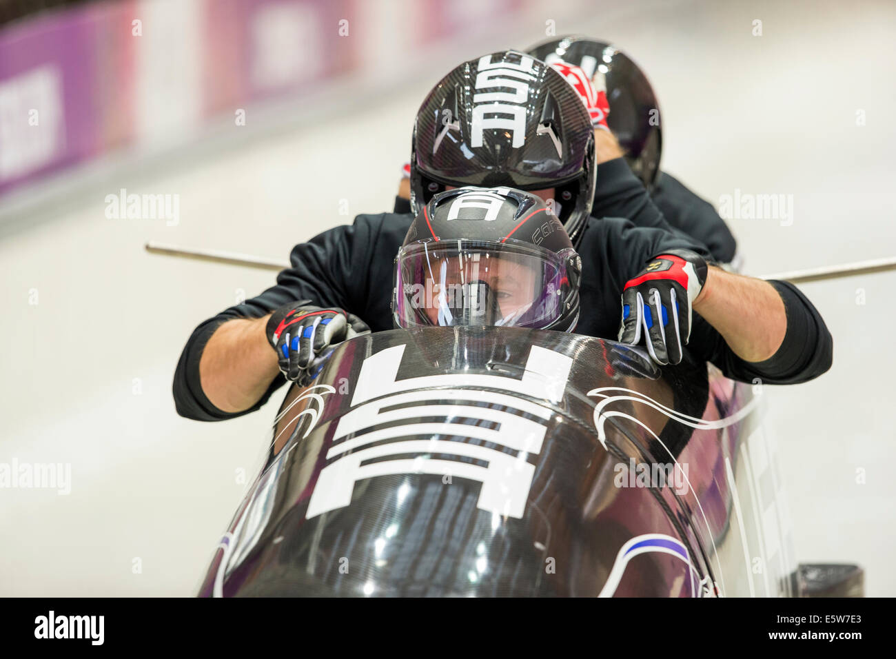 4 man bobsled training at the Olympic Winter Games, Sochi 2014 Stock ...