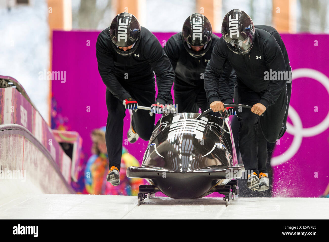4 man bobsled training at the Olympic Winter Games, Sochi 2014 Stock ...