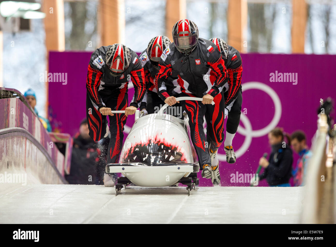 4 man bobsled training at the Olympic Winter Games, Sochi 2014 Stock ...