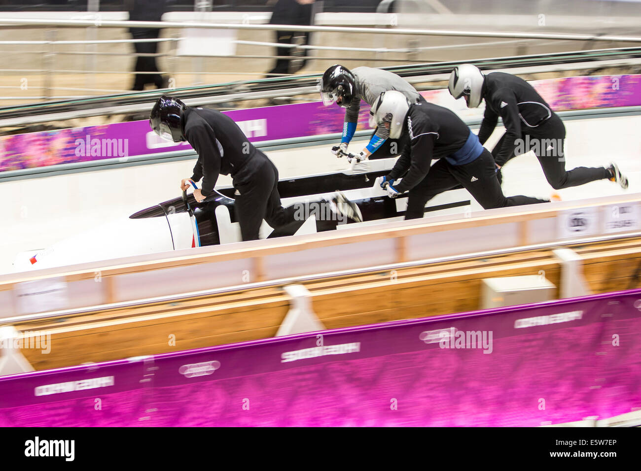 4 man bobsled training at the Olympic Winter Games, Sochi 2014 Stock Photo - Alamy