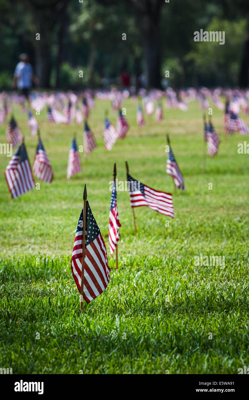 rows of flags on each grave of a Veterans Cemetery in Florida for ...