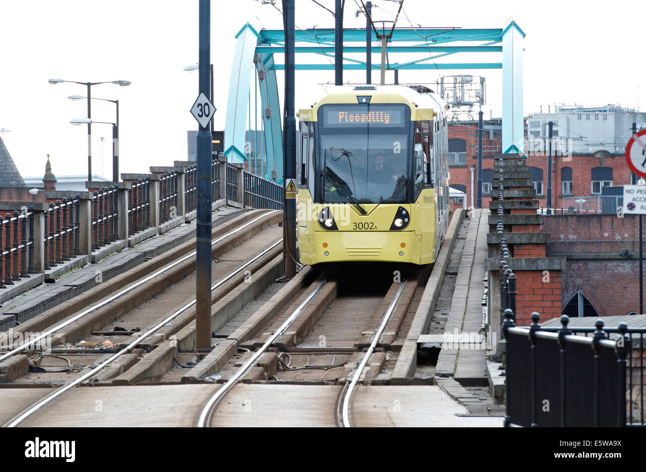 Manchester Tram on the elevated tram line at Lower Mosley Street Stock ...