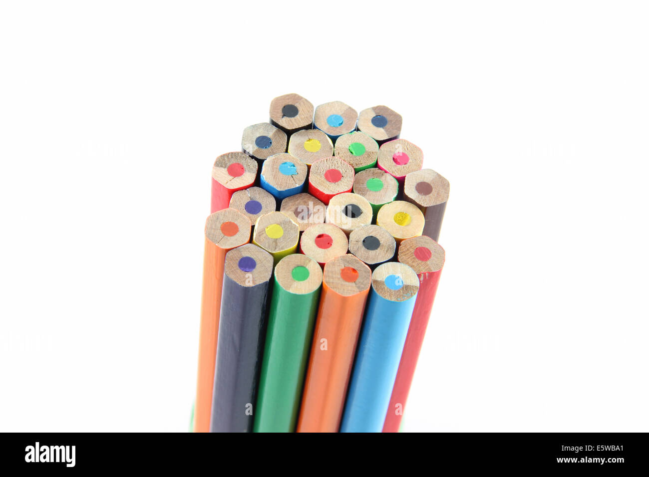 Mix colored crayons on a white background Stock Photo - Alamy