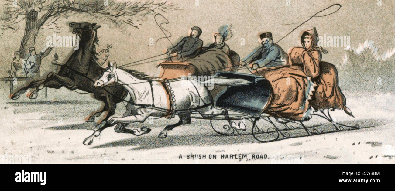Brush on Harlem Road - Two sleds run into each other Stock Photo - Alamy