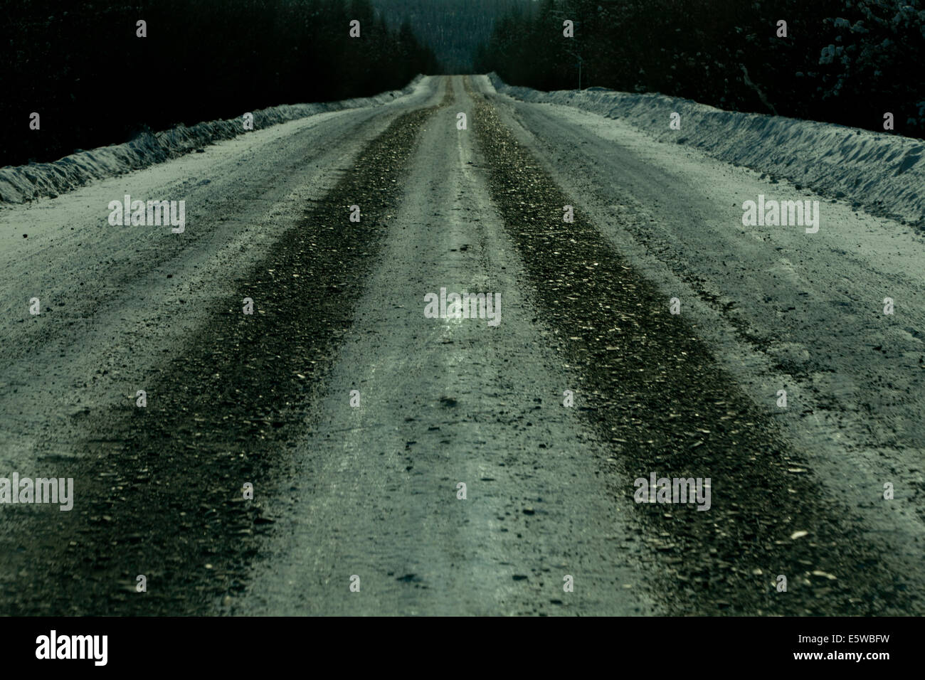 Straight snow ice road Siberia low shot desolate Stock Photo - Alamy