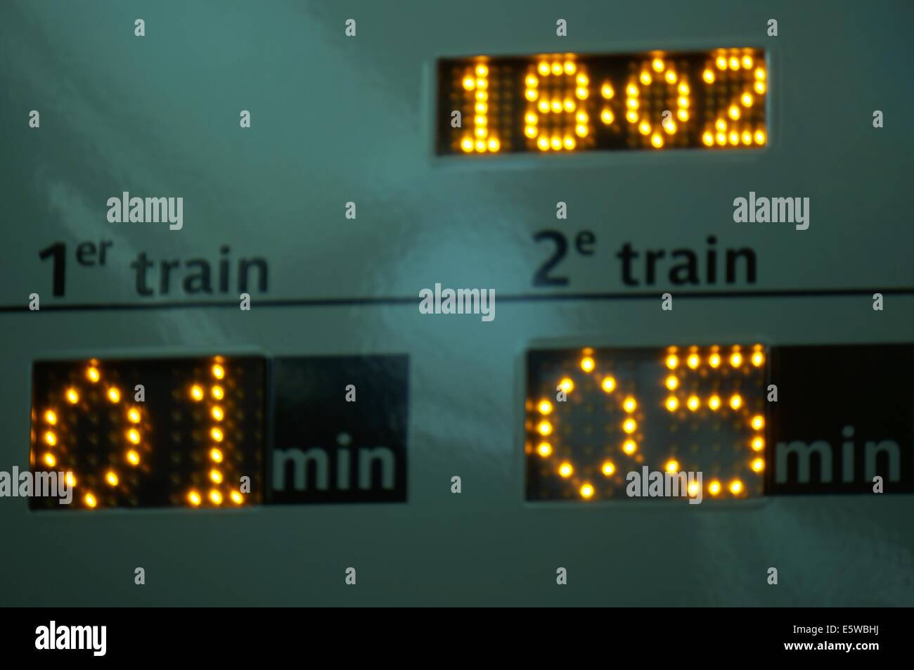 LED numerical display installed in a Paris Metro line, showing the time ...