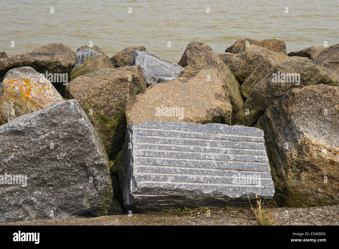 Stone boulders on seawall at Reculver Herne Bay Kent England UK Stock ...