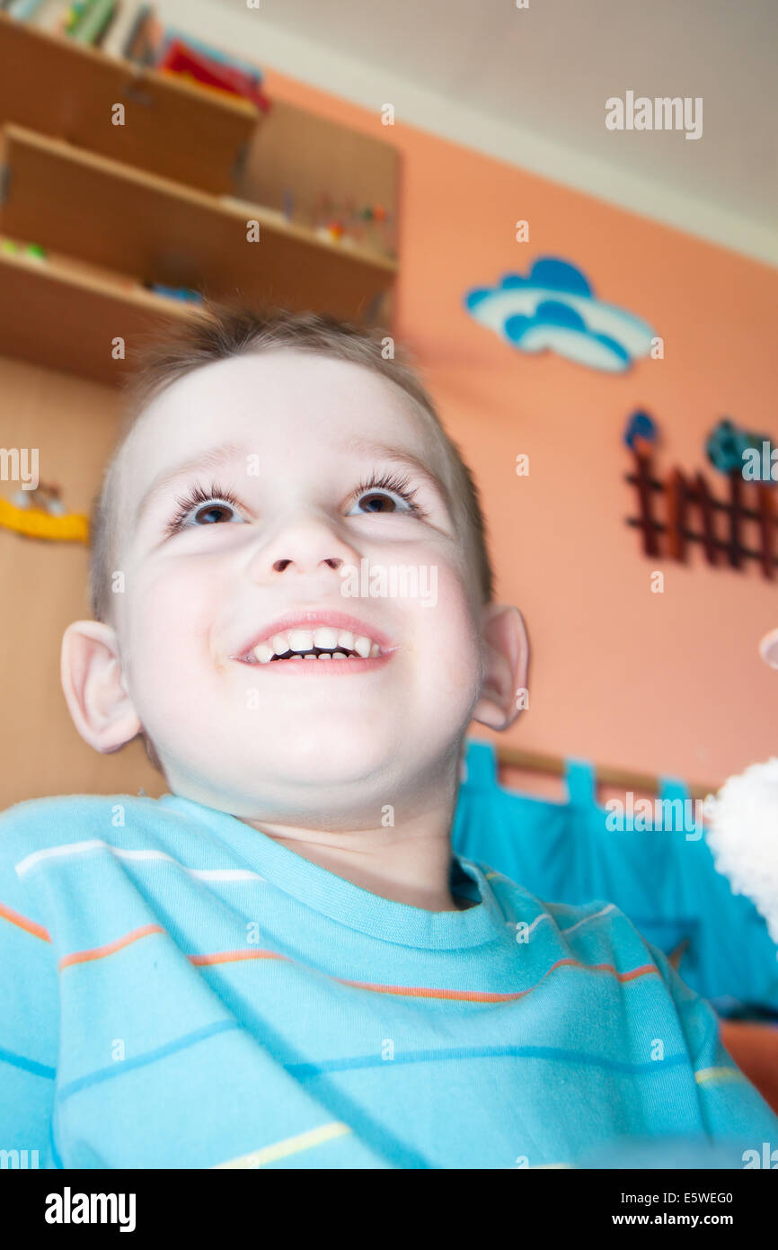detail of smiling face boy at home Stock Photo - Alamy